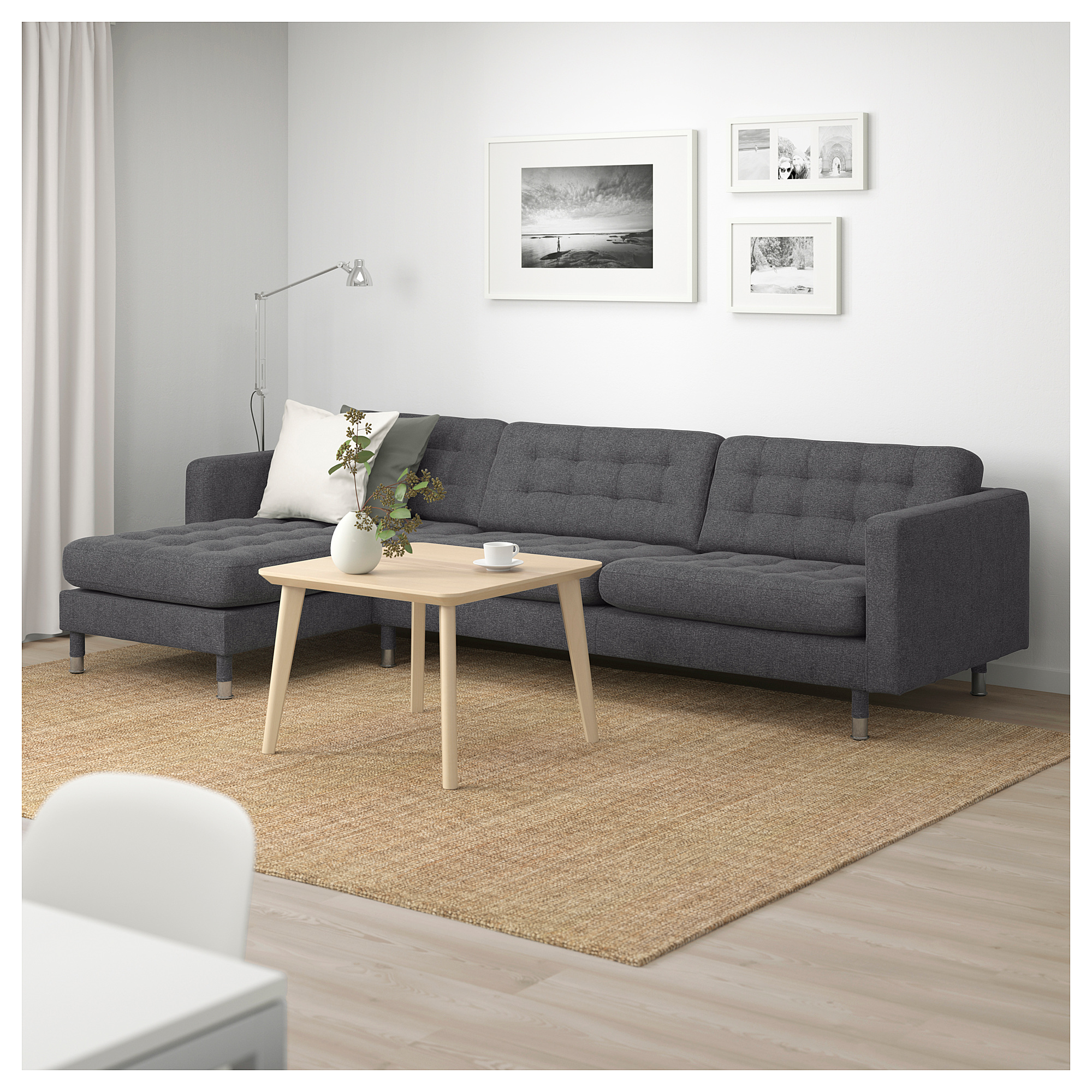 LANDSKRONA 4-seat sofa, with chaise longue/Gunnared dark grey/metal ...
