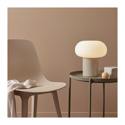 DEJSA table lamp, beige/opal white glass, 28 cm | IKEA Indonesia
