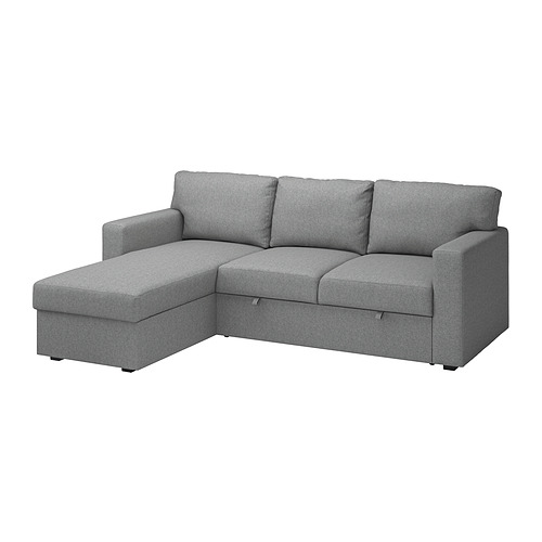 BÅRSLÖV 3-seat sofa-bed with chaise longue, Tibbleby beige/grey | IKEA ...