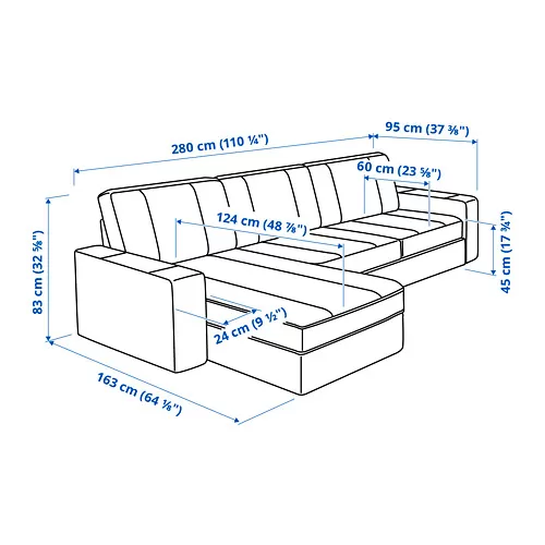 KIVIK sofa 3 dudukan dengan chaise longue, Tresund antrasit | IKEA ...