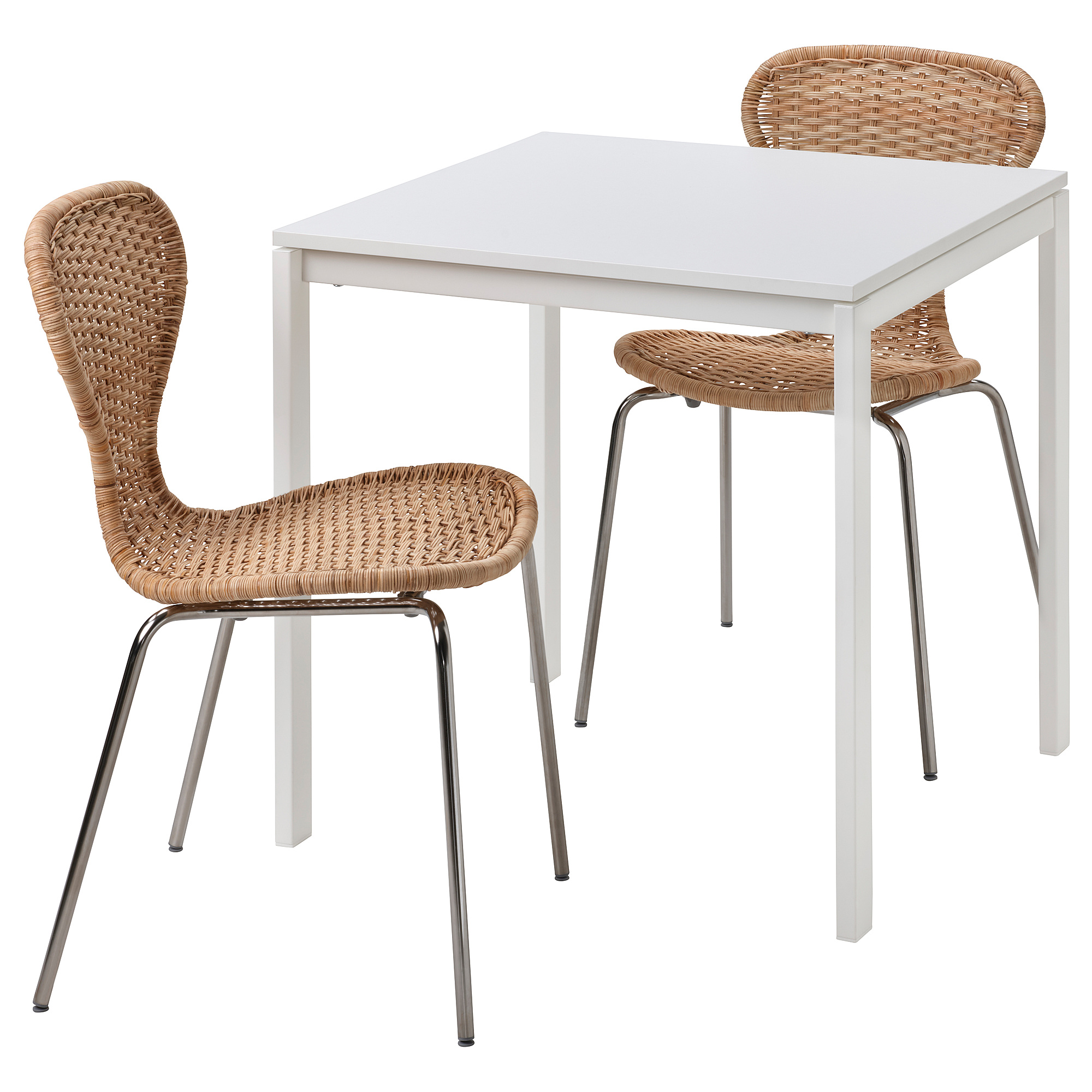 MELLTORP/ÄLVSTA table and 2 chairs, white white/rattan chrome-plated ...
