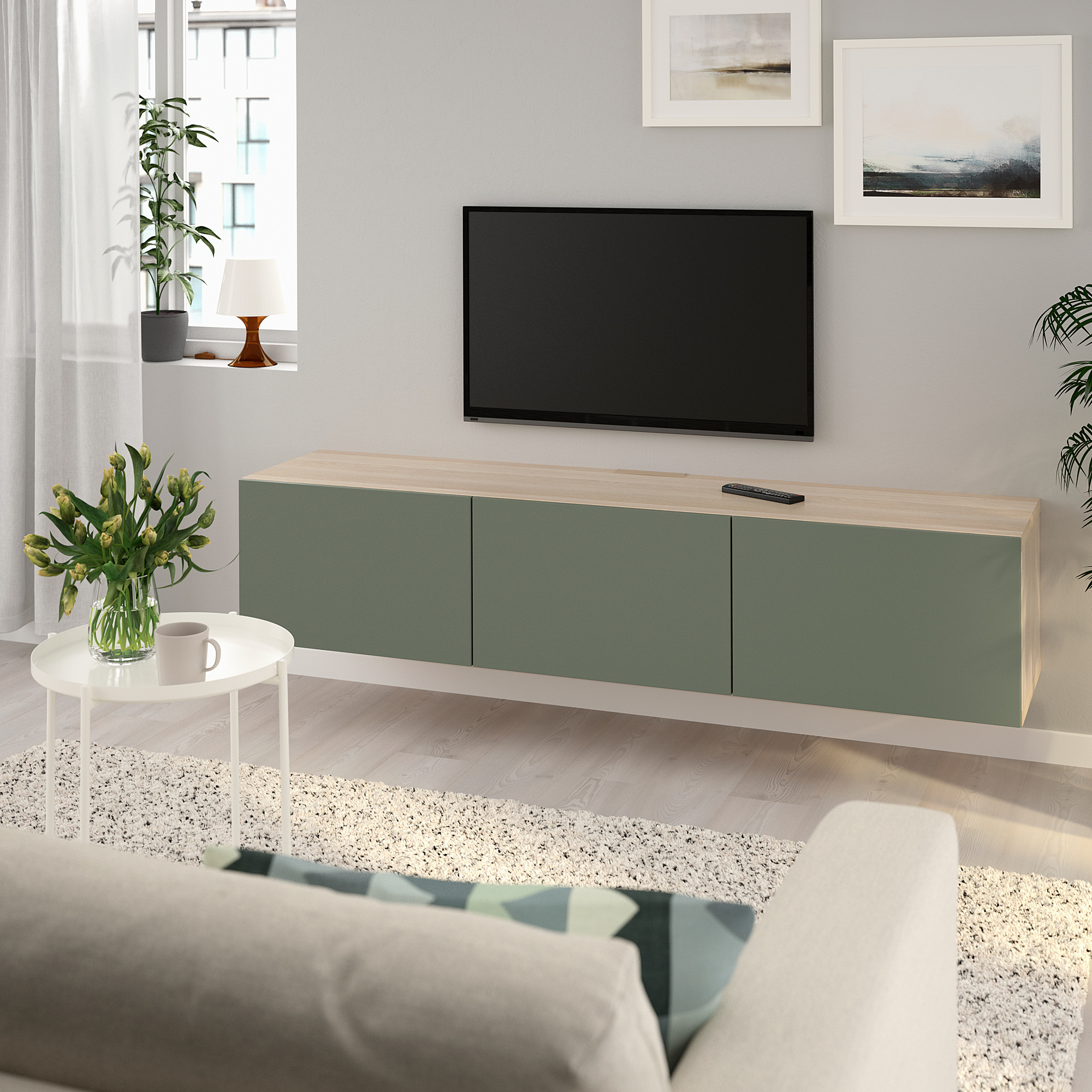 BEST BEST TV Bench With Doors White Stained Oak Effect Notviken BEST BEST TV Bench With Doors White Stained Oak Effect Notviken