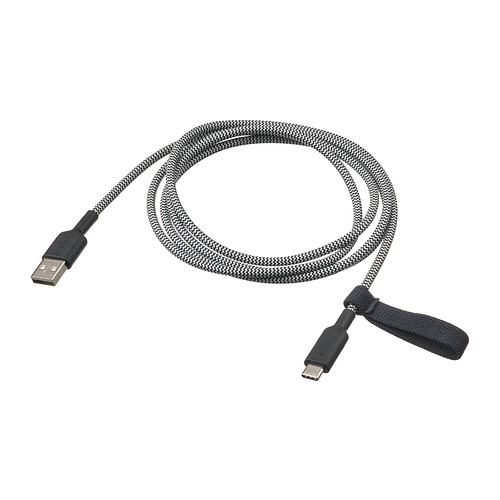 LILLHULT USB-A ke USB-C, hitam/putih, 1.5 m | IKEA Indonesia