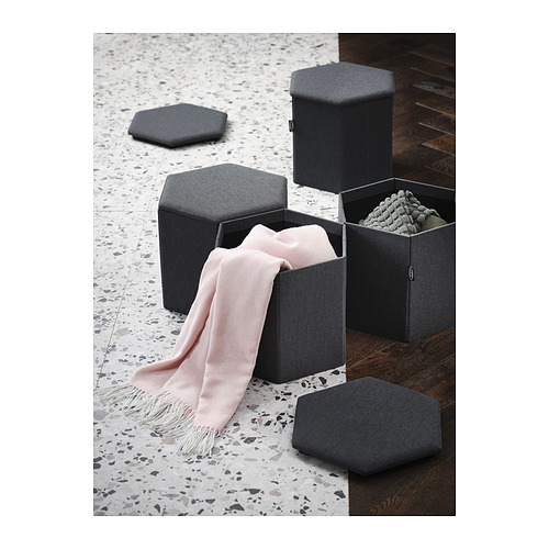 KJUGE pouffe with storage, Knisa dark grey | IKEA Indonesia