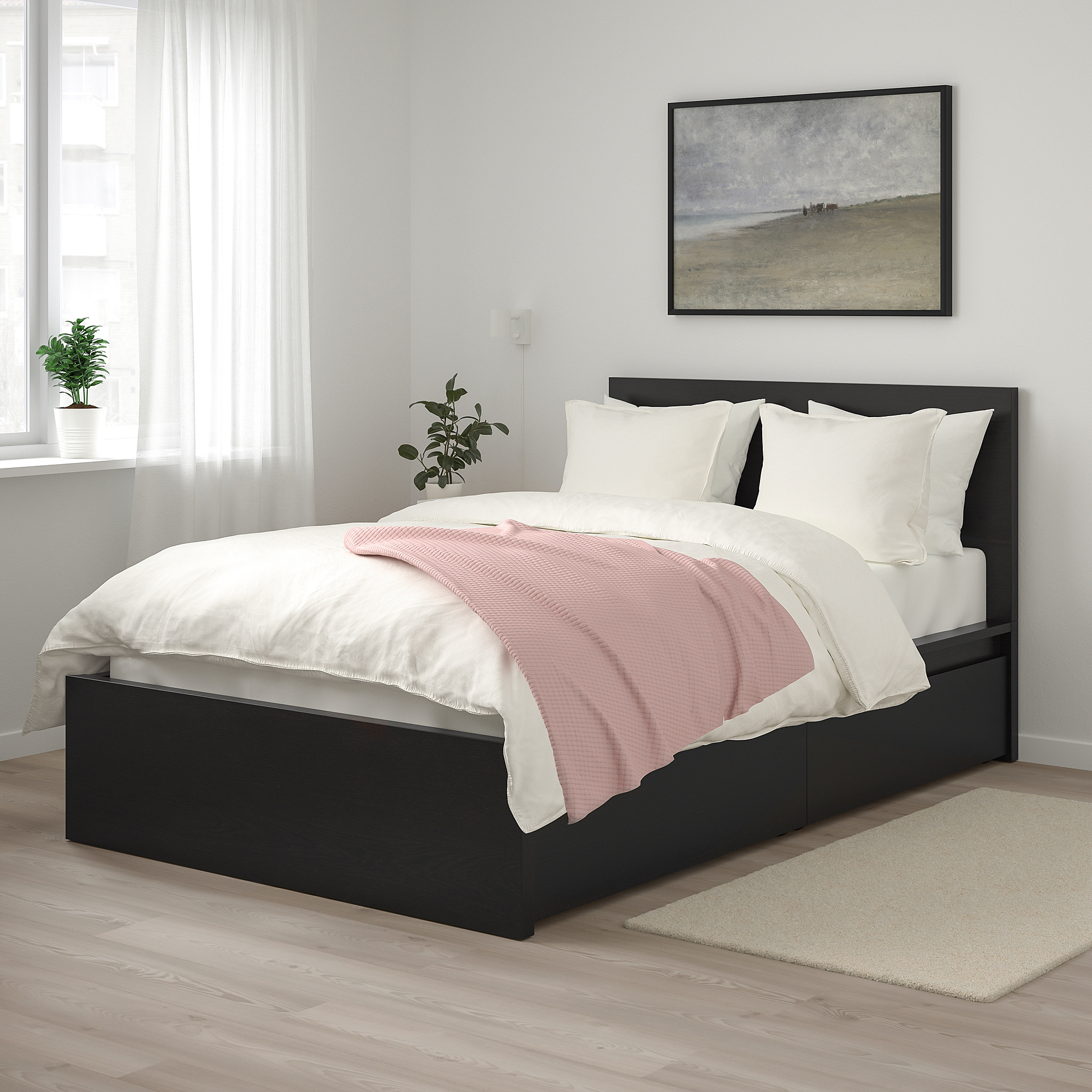 MALM Bed Frame High W 2 Storage Boxes Black brown Lur y 120x200 Cm