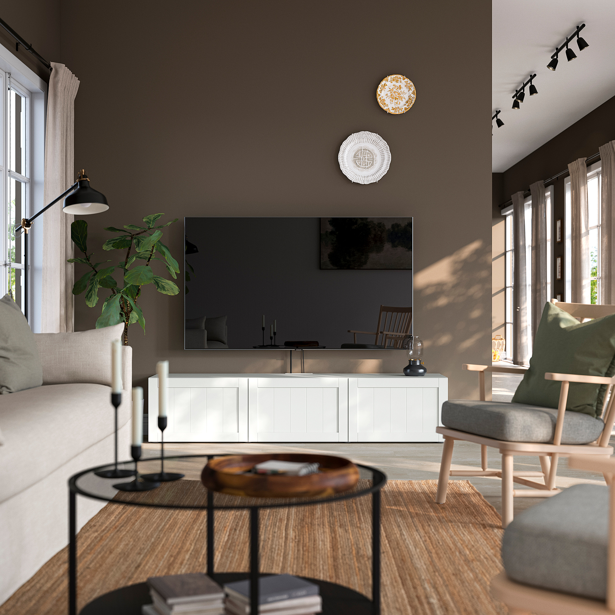 BESTÅ TV bench with doors, white/Pipmakare white, 180x42x38 cm | IKEA ...