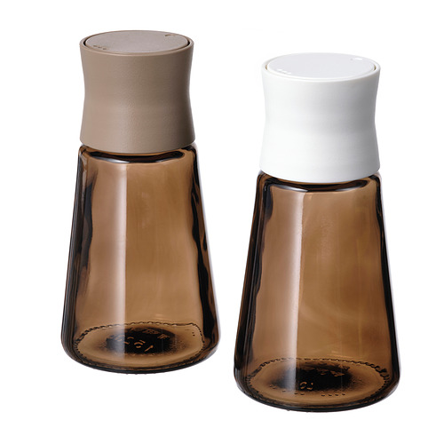HALVTOM shakers garam dan lada hitam, kaca/cokelat, 12 cm | IKEA Indonesia
