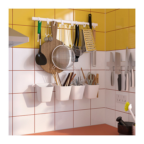 SUNNERSTA rail with 4 hooks and 2 containers, white | IKEA Indonesia