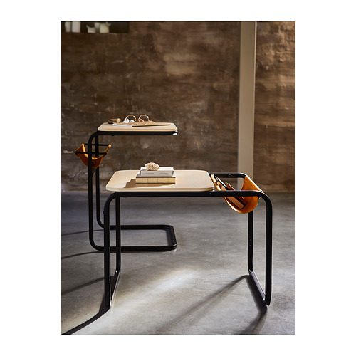 OLSERÖD side table, anthracite/birch effect dark yellow, 53x50 cm | IKEA Indonesia